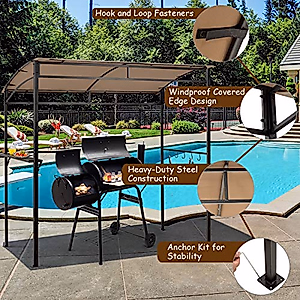 Tangkula 7ft Grill Gazebo, Patio Barbecue Canopy with Serving Shelf and Storage Hooks, Curved Grill Shelter w/Heavy-Duty Steel Frame Sunshade Gazebo for Outdoor Garden (Coffee)