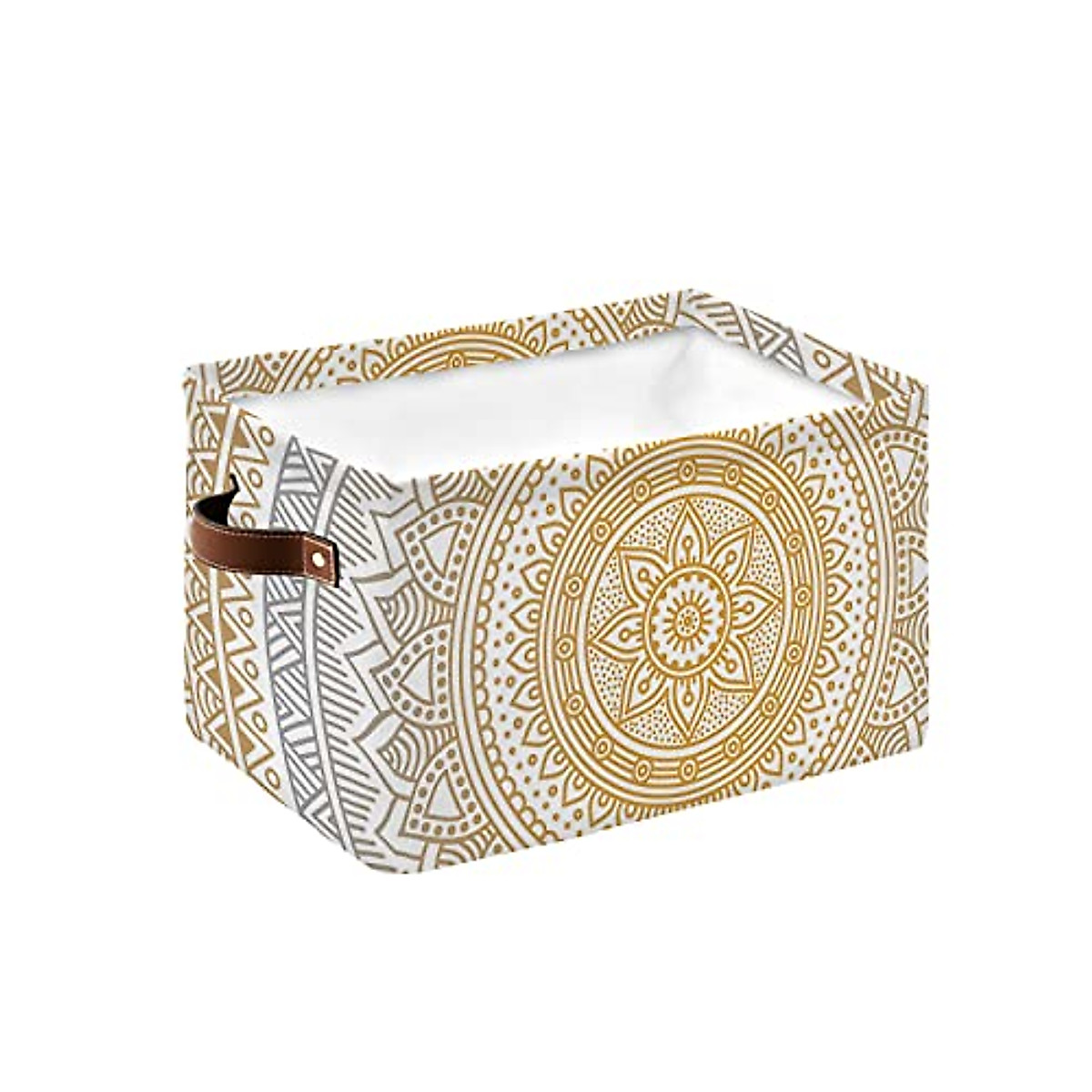 Cube Storage Bins Cloth Towel Organizer Bohemian Mandala Flower Print Ombre Design Orange Gray Fabric Collapsible Storage Baskets with Handles for Home Office Closet Shelves Toy Nursery 1 Pack