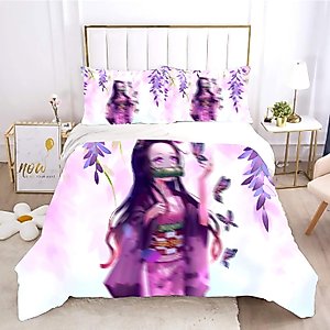 FEBRICOLD 3 Pcs Anime Comforter Bedding Set Soft 1 Quilt Cover 2 Pillowcases Lightweight Cartoon Cute Anime Merch Gifts for Women Men Adults 68""X86"", Twin