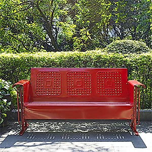 Pemberly Row Metal Gliding Patio Sofa in Red