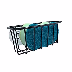 Neat-O Durable Steel Construction Color Coated Large Suction Cups Kitchen Sink Sponge Storage Organizer Holder (Black)