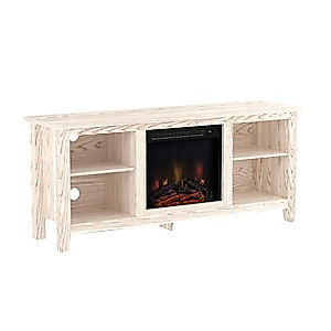 Walker Edison Wren Classic White Wash TV Console for 65 + Inch Television Fireplace Entertainment Center, 58 Inch