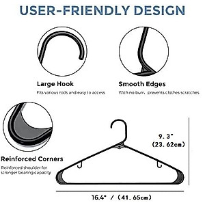 HOUSE DAY Black Standard Plastic Hangers Tubular Adult Hangers 16.5 Inch Light-Weight Hanger for Laundry & Everyday Use, Slim & Space Saving, Heavy Duty Clothes Hanger 24Pcs
