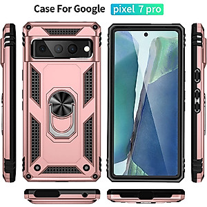 SunRemex for Google Pixel 7 Pro Case with Invisibility Screen Protector, Magnetic Ring Holder Kickstand,[Military Grade] 20ft. Drop Tested Protective Phone Case for Google Pixel 7 Pro (Rose Gold)