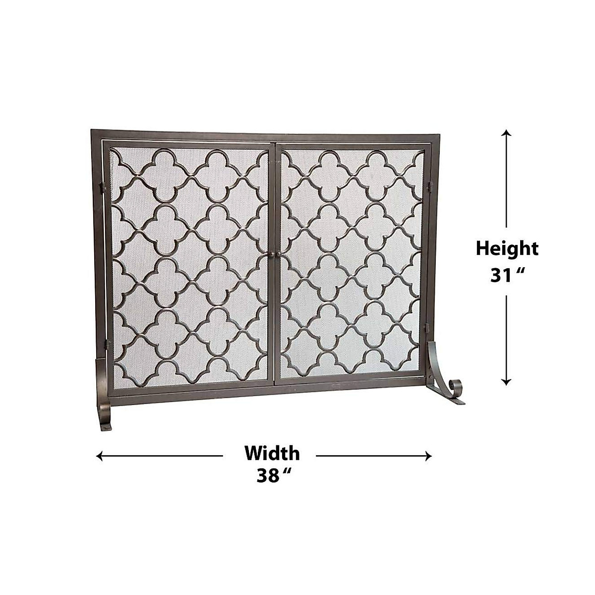 Plow & Hearth Metal Fireplace Screen Geometric Bronze | 44" W x 33" H | 2 - Door | Spark Guard Indoor Grate | Iron Fire Place Cover | Wood Burning Stove Decorative Accessories