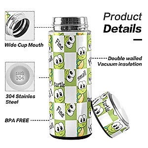 CaTaKu Funny Turtle Checkered Water Bottle Insulated 16 oz Stainless Steel Flask Thermos Bottle for Coffee Water Drink Reusable Wide Mouth Vacuum Travel Mug Cup
