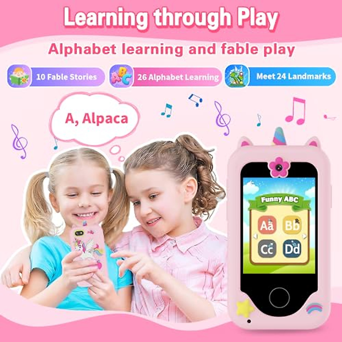 Kids Smart Phone for Girls Gifts for Girls Age 6-8 Kids Phone with Camera Games Music Torch Habit Alarm Stories Learning Girls Toys for 3 4 5 6 7 8 Year Old Birthday Gift Ideas with 8G SD Card