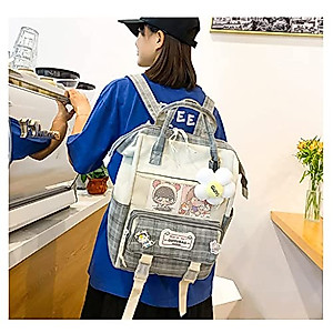 5pcs Kawaii Backpack Set For Teens Cute Backpack with Pins and Pendant Aesthetic Girls Trendy Tote Bag (Grey)