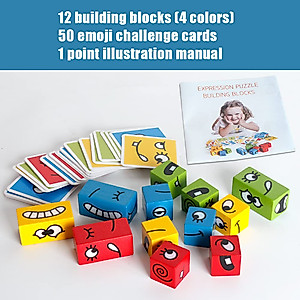 CHIYR Wooden Expressions Matching Block Puzzles Building Cubes Toy Borad Games Educational Montessori Toys for Kids Ages 3 Years and Up