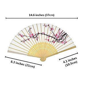 Wuyuxibo 10 PCS Delicate Cherry Blossom Design Silk Folding Hand Fan Wedding Favors Gifts,Fan Girls, Ladies, Church Wedding Gift, Party Favors, DIY Decoration