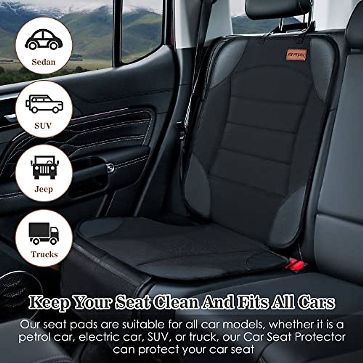 Siivton Car Seat Protector Seat Protector for Child Car Seat Seat Cushion for Leather and Fabric Seats, 2 Mesh Pockets, Non-Slip Backing, Carseat Protectors for Vehicles, Baby, Pets (2 Pack)