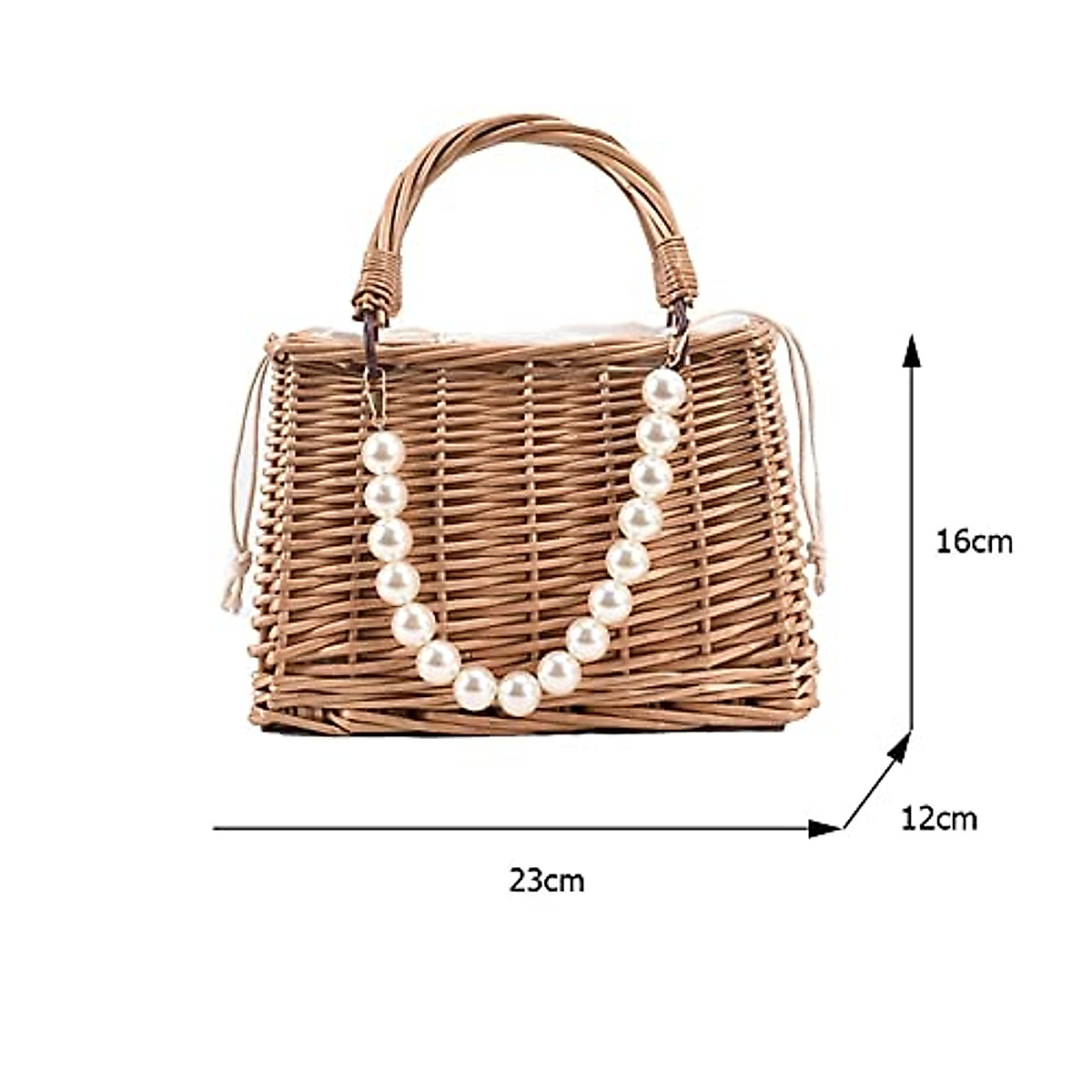 LIUZH Lace Purses Handbags Women Summer Rattan Handmade Tote Bags Ladies Ribbons Beach Basket Bag Pearl Beads