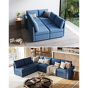 LINSY HOME Modular Sectional Sofa, Convertible U Shaped Couch with Storage, Memory Foam, Sectionals Ottomans, 6 Seat Oversized Chaise for Living Room, Blue, S900-C11-60