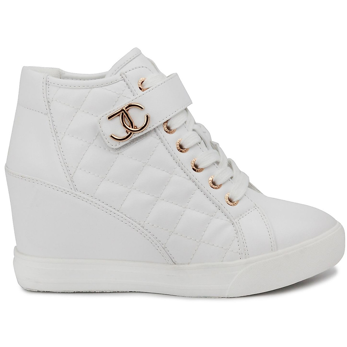 Juicy Couture Womens Wedge Sneakers High Top Womens Sneakers with Wedge, Wedgies Sneakers for Women-Journey 8.5 White