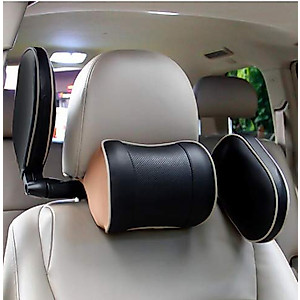 Car Seat Headrest Pillow, Support Neck Pillow Head Protection Cervical Spine Adjustable on Both Sides Telescopic Version PU Leather Universal for Kids Adults Travel(Side Pillow + Headrest Pillow)