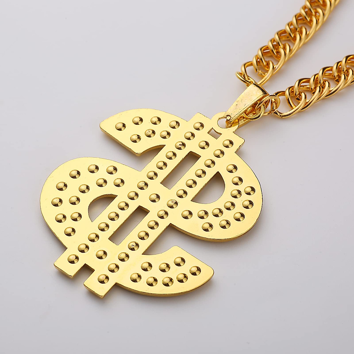 Sanglarst Gold Chain Necklace with Dollar Sign, 25.6 Inch Golden Ultra Luxury Looking Feeling Real Solid 14K Gold plated Curb Fake Neck Chain for Party Dancing