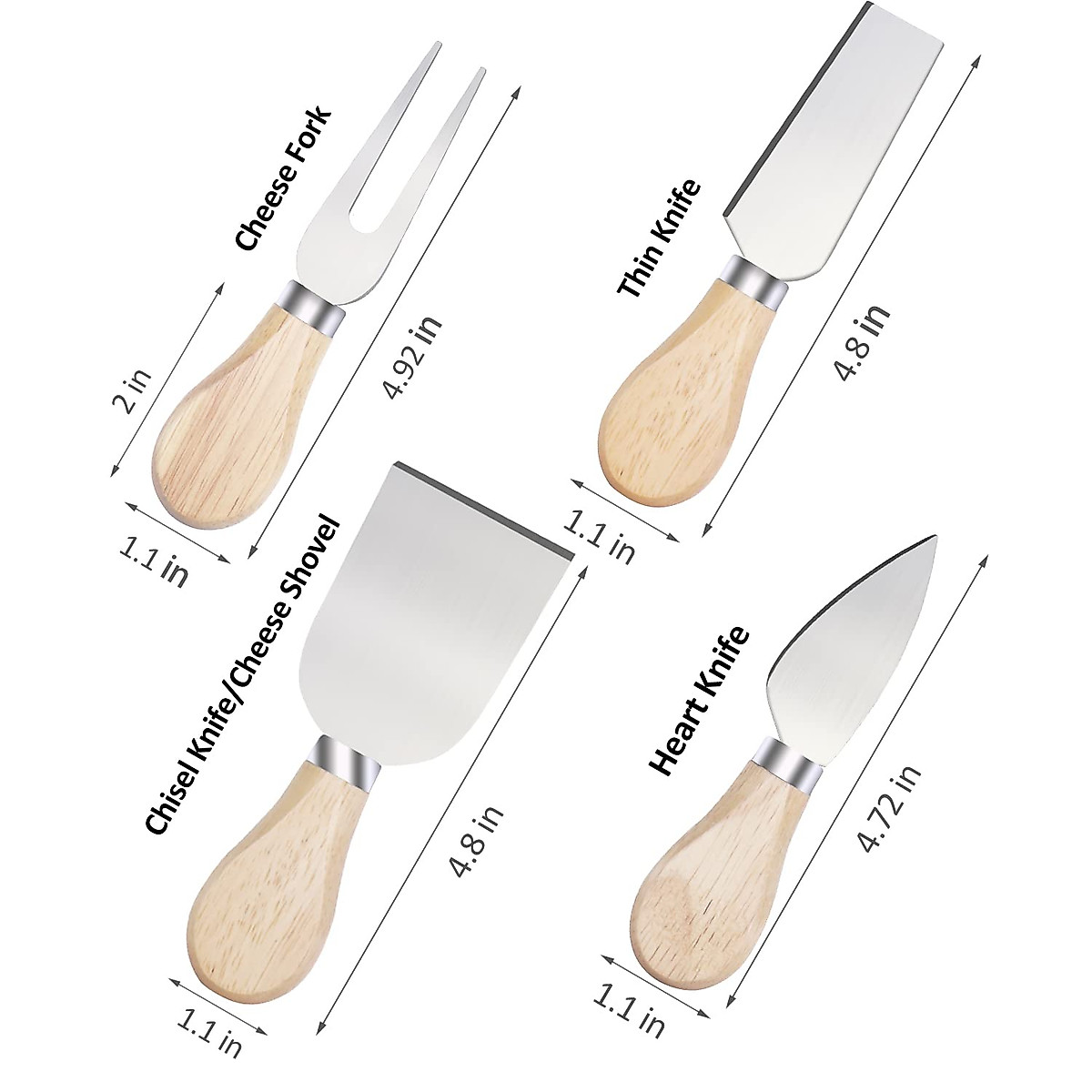 Tymoosty Cheese Knives, 4PCS Cheese Knife Set, Cheese Knives for Charcuterie Board with Wooden Handle, Mini Steel Stainless Cheese knife set