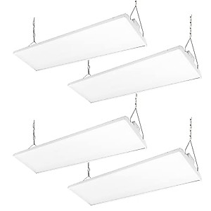 Run Bison 4FT LED Linear High Bay Fixture, 300W LED Shop Light Fixture, 40,500lm 135LM/W, 120-277V, 5000K Daylight Linear Hanging Light for Garage Warehouse Workshops, UL&DLC Listed-4 Pack