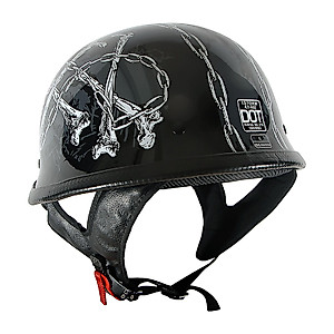 1Storm Novelty Motorcycle Half Face Helmet German Style DOT Approved: HKY602 Chain Skull + Black Tinted Goggle Bundle