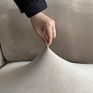 GULI Velvet Tub Chair Covers for Armchairs, Club Chair Slipcover, Wing Back Covers High Stretch Sofa Covers Spandex Plush Seat Covers Furniture Protector Removable Washable for Living Room (Khaki)