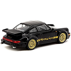 911 Turbo Black with Gold Stripes and Wheels Collab64 Series 1/64 Diecast Model Car by Schuco & Tarmac Works T64S-009-BLK