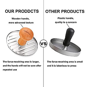 Mepple Burger Press with Non-Stick 100 Patty Papers, Hamburger Press Patty Maker with Wooden Handle, Burger Mold for Hamburger Meat Veggie BBQ, Barbecue Grilling Accessories and Kitchen Tool, 5” Dia