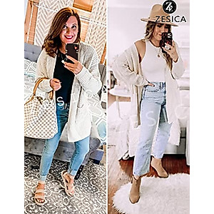 ZESICA Women's 2023 Fall Long Batwing Sleeve Open Front Chunky Knit Cardigan Sweater,B&Apricot,XX-Large