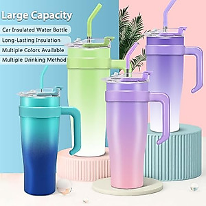 NICEMHAPU 40 oz Tumbler with Handle and Straw, Insulated Cup Stainless Steel with Handle, Water Bottle Travel Coffee Mug Fit In Car Cup Holder, Keep Cold for 34Hrs or Hot for 10Hrs