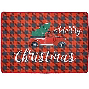 Phedrew Non-Slip Christmas Rugs Christmas Mats 20 x 28 Inches, Christmas Tree Red Truck Buffalo Plaid Holiday Rugs Winter Welcome Doormats Floor Mat for Outdoor Indoor Xmas Rug Home Garden Decorative