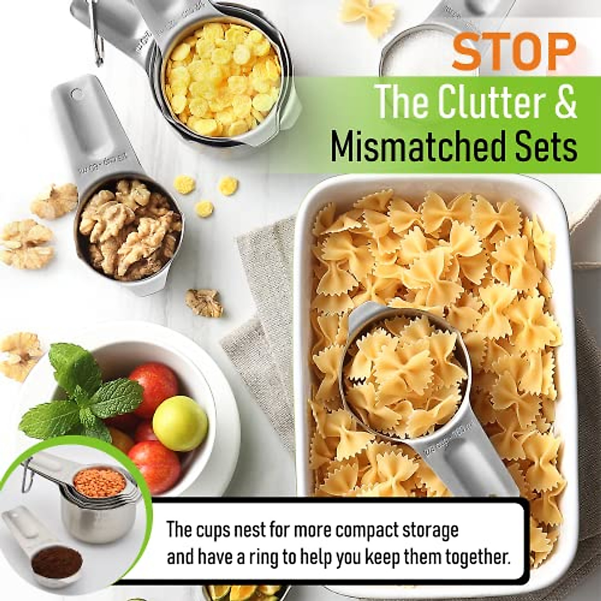 Spring Chef - Stainless Steel Measuring Cups, Kitchen Tools with Easy to Read Markings for Measuring Dry or Liquid Ingredients, Set of 7