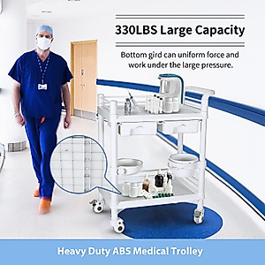 2 Tier Medical Beauty Cart, Heavy Duty Salon Trolley with 360° Swivel Wheels and Dirt Bucket Drawer Storage Organizer for Hospital Dental Clinic Spa Esthetician
