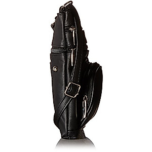 Roma Leathers Genuine Cross Body Purse Bag, Multi-Pocket, Black