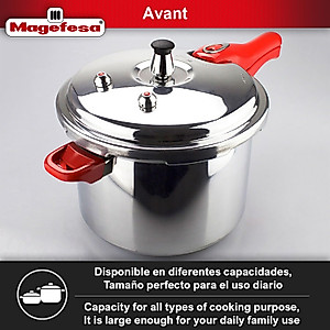 MAGEFESA ® Avant Red Pressure Cooker, 6.2 Quart, made of very resistant aluminum, compatible with gas, electric, ceramic stoves, pressure canner, canning cooker pot, stove top instant fast cooking