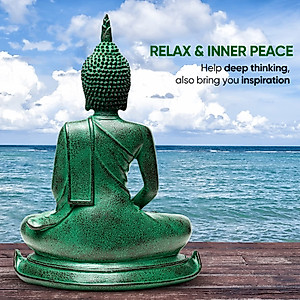 DBassinger Buddha Statue for Home Decor,6.18" Antique Thai Shakyamuni Sitting Statue Resin with Bronze Finish, Great Decoration for Meditation Altar