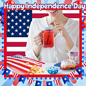 Chivertion 100 Pieces Patriotic Plastic Gift Bags Bulk American Flag Veterans Day Goodies Bags Red White and Blue Party Favors Bags Treat Bags for Labor Day Party Decoration