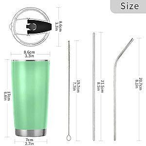 Qilmy Pale Green Tumbler with Lid and Straw, 20 oz Double Walled Insulated Stainless Steel Tumbler Travel Coffee Cup for Hot & Cold Drinks