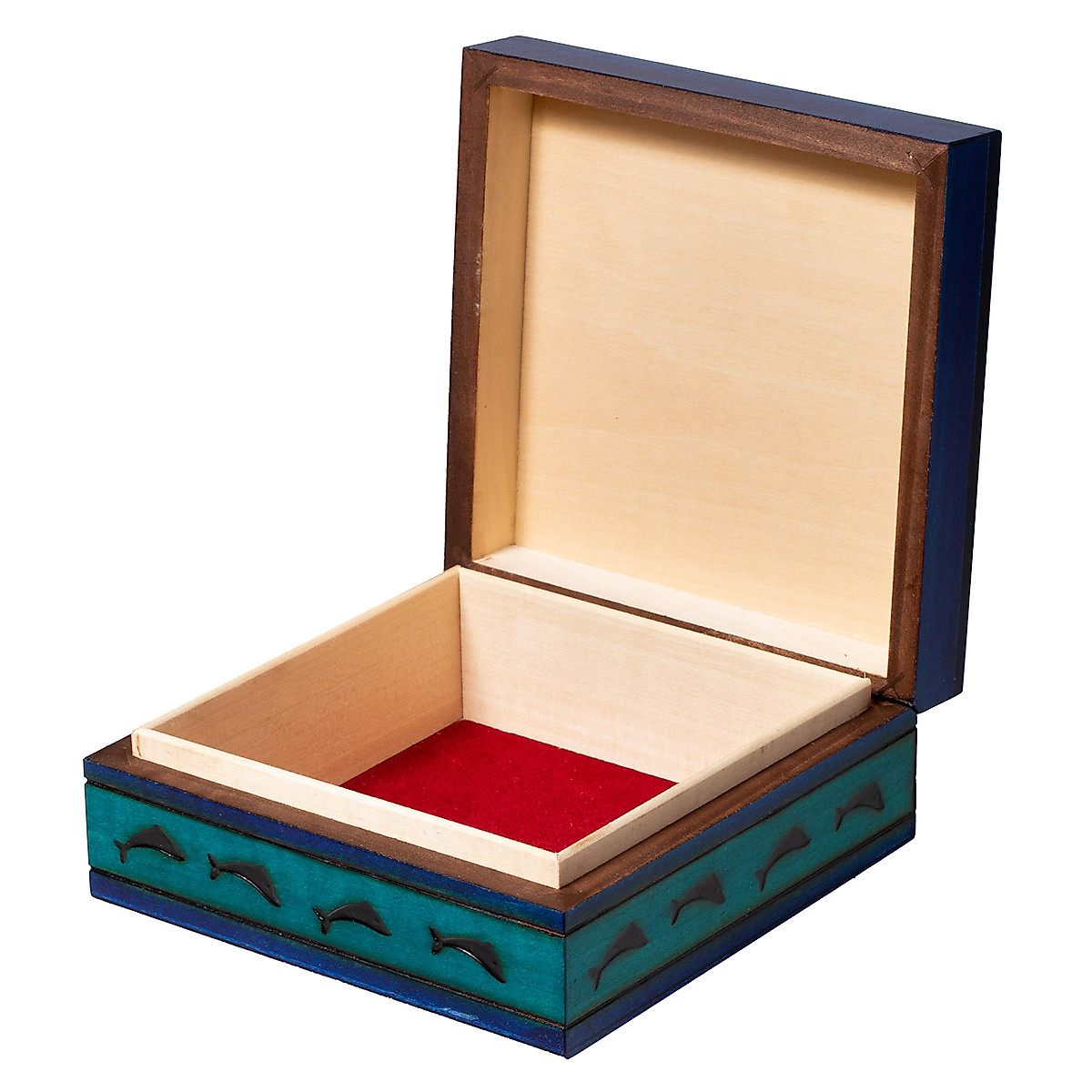 Artisan Owl Polish Handmade Joyful Dolphins 6" Wooden Box with Vivid Colors