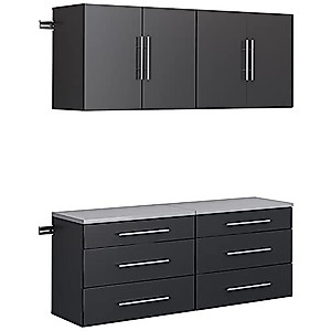 Pemberly Row Transitional 4 Piece 60" Wooden Garage Storage Cabinet in Black