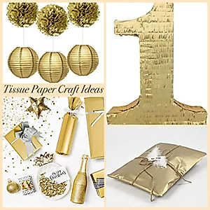 UNIQOOO 100 Sheets Metallic Gold Foil Gift Tissue Paper Bulk, Recyclable Durable for Gift Bags Box Gift Wrapping DIY Craft, Wedding Birthday Party Favor Decor, Shredded Filler, Pinata, 20X14in