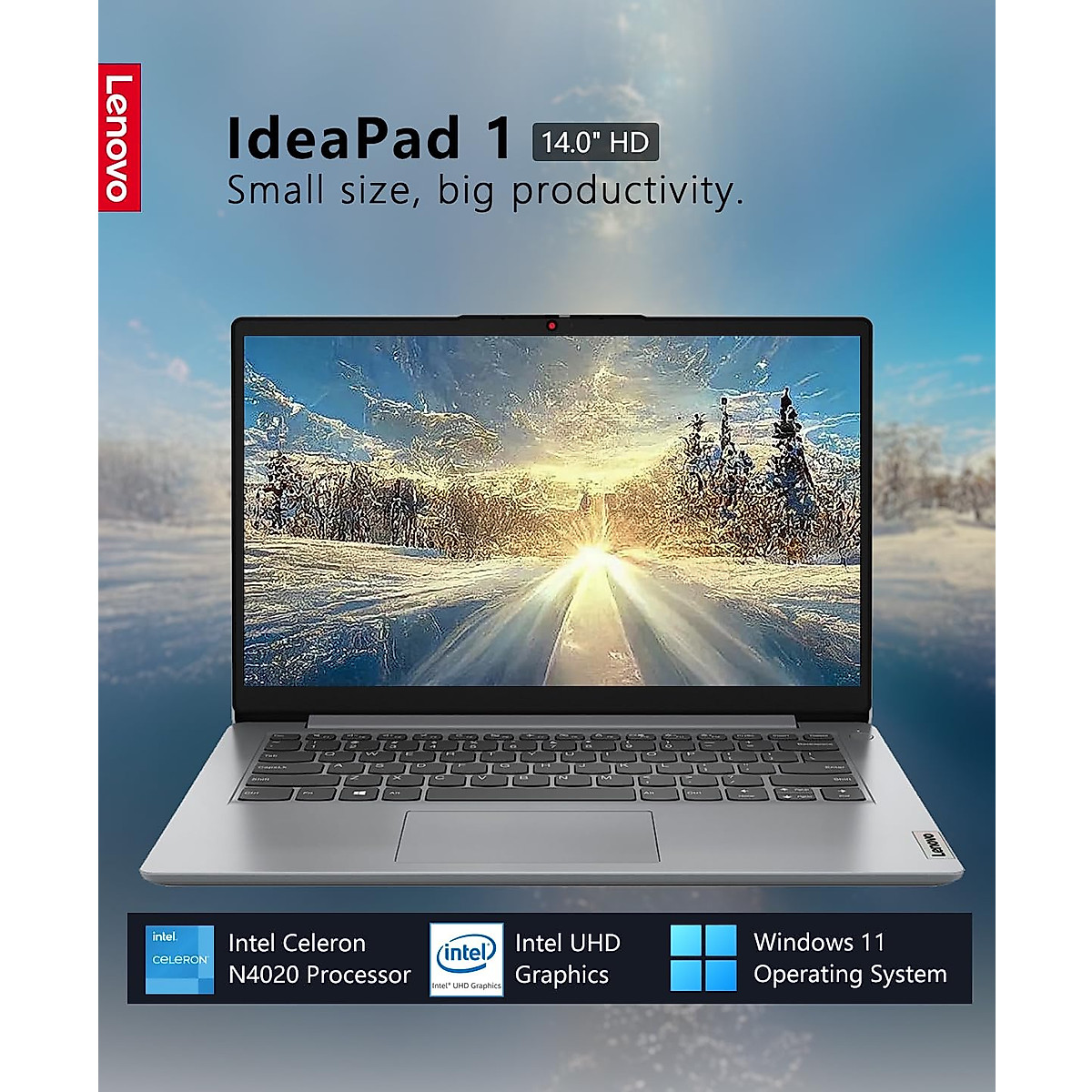 Lenovo IdeaPad 1 14 Laptop, 14.0" HD(1366 x 768) Screen, Intel Celeron N4020, 4GB RAM, 256GB Storage(128GB eMMC+128GB Card), Intel UHD Graphics 600, Win 11, Cloud Grey, W/GaLiMu
