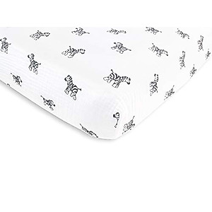 Amazing Baby Cotton Muslin Fitted Crib Sheet, Zebra, Soft Black , 28x52x6 Inch (Pack of 1)