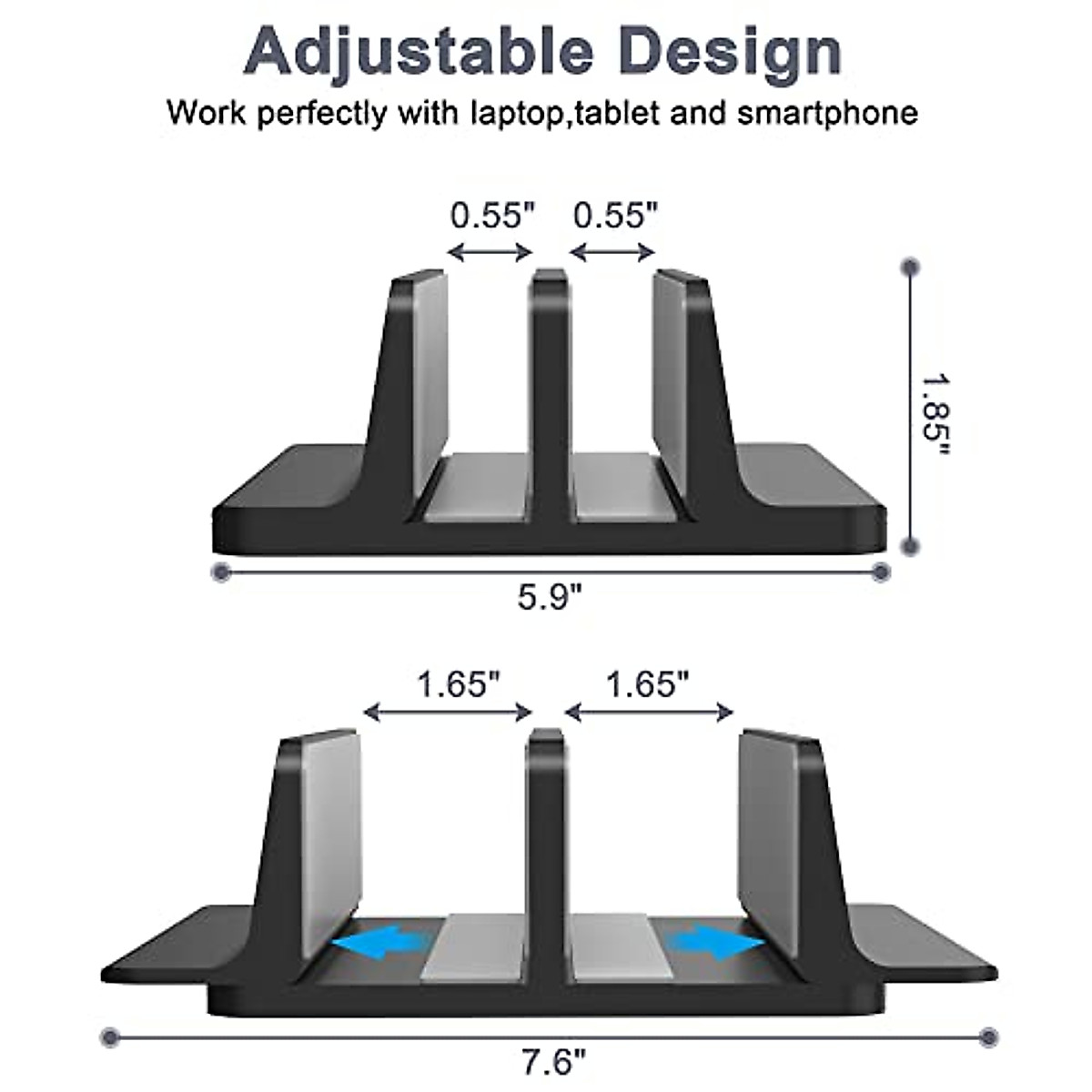 [Upgraded Dock Version] Vertical Laptop Stand, Adjustable 2 Slot Aluminum Desktop Holde(Up to 17.3 inch), Fits All MacBook/Microsoft Surface/HP/Dell/ChromeBook/iPad and Gaming Laptops (Black)