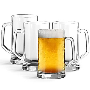 KooK Glass Beer Mugs Set, With Handles, Large Drinking Cups for Tea, Coffee, Root Beer Floats, Dishwasher and Freezer Safe, Clear and Durable, 22 oz, Set of 2