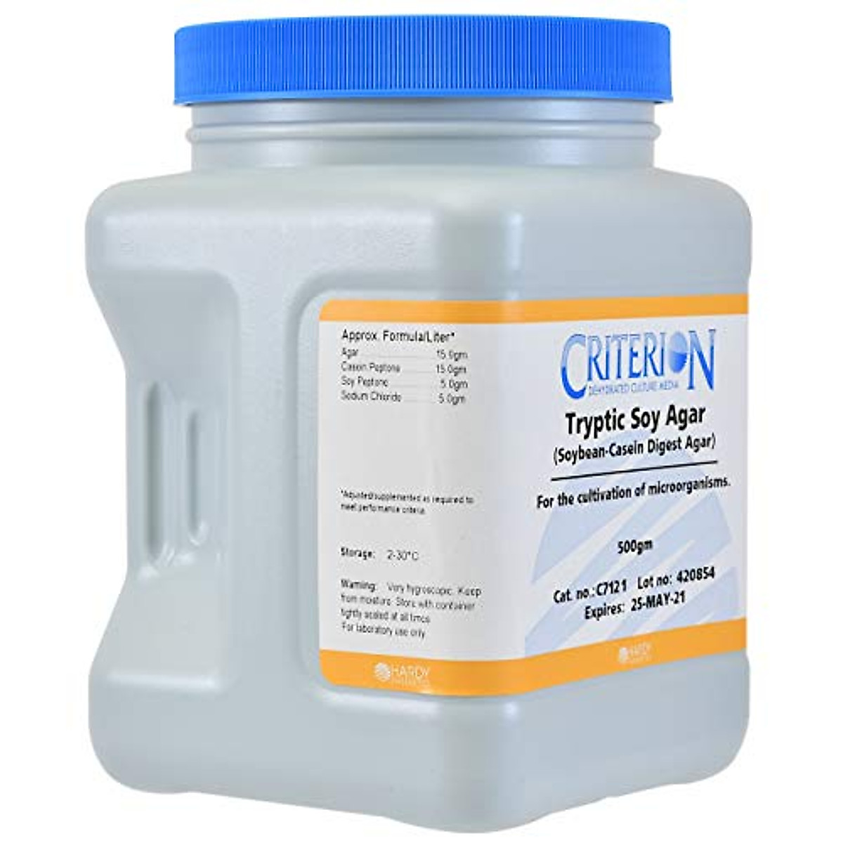 Hardy Diagnostics Tryptic Soy Agar (TSA), Criterion Dehydrated Culture Media, 500gm Wide-Mouth Bottle