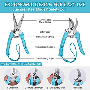 Pruning shears,3Pcs Garden Scissors,Stainless Steel Sharp Blade Gardening Trimming Floral Shears Scissors Pruners for Cutting Flowers,Trimming Plants,Bonsai,Picking Fruits with Storage Bag,Wipe Cloth