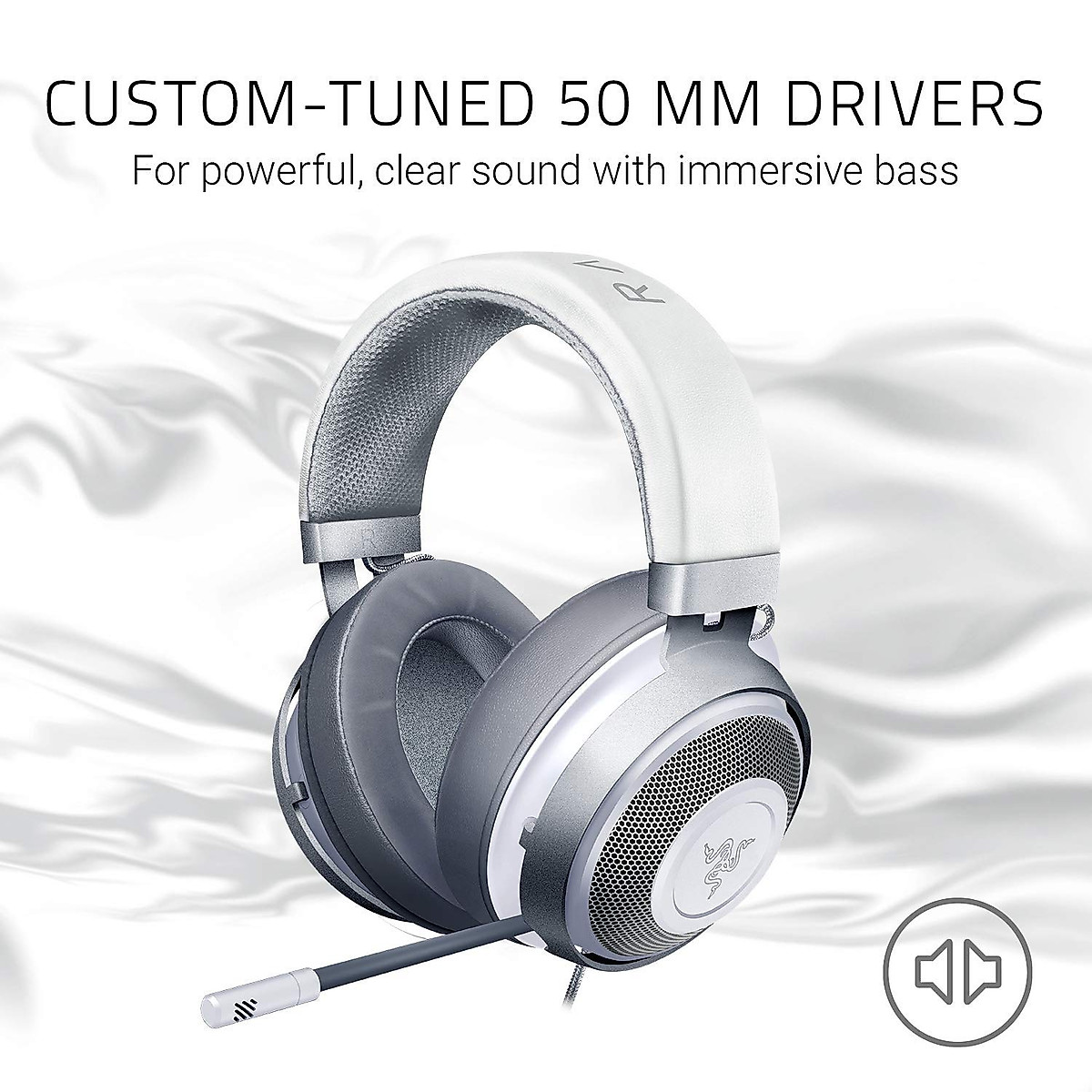 Razer Kraken - Cross-Platform Wired Gaming Headset (Custom Tuned 50 mm Drivers, Unidirectional Microphone, 3.5 mm Cable with in-line Controls, Cross Platform Compatible) Mercury White