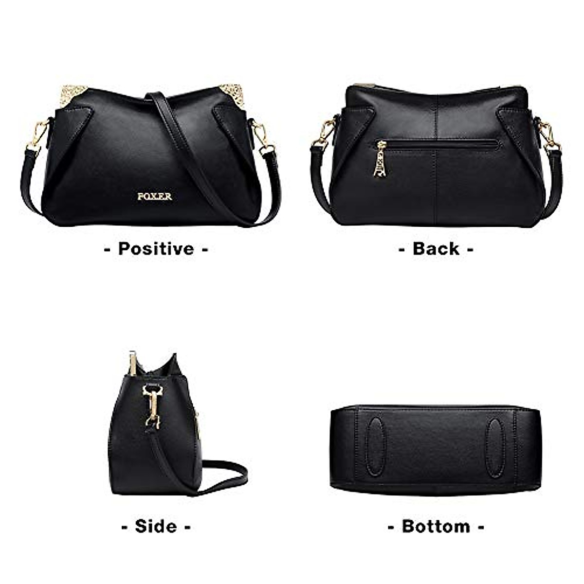 Leather Crossbody Bags for Women, Genuine Full-grain Leather Ladies Fashion Messenger Bags with Adjustable Strap Women's Cowhide Shoulder Bag Womens Cross Body Zipper Purses Designer Satchel (Black)