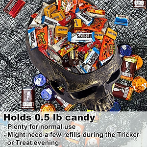 Halloween Skull Candy Dish- Deep Skull Head Halloween Candy Bowl Holder Artificial Resin Skulls Decor Indoor Outdoor Table Centerpieces Flower Pot Plant Office Pen Holder Desktop Ornaments - Bronze