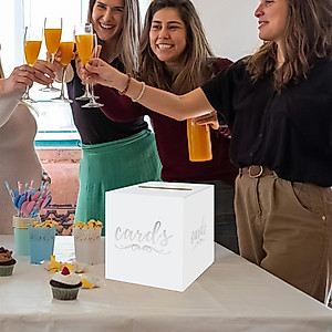 sunepany White Card Box Wedding Box for Cards Cardboard Card Box for Bridal or Baby Shower Birthday Party Graduation Funeral Silver Card Box with Slot Wedding Envelope Box