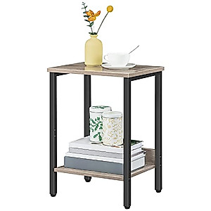 ALLOSWELL End Table, Side Table with Storage Shelf, Slim Nightstand, Steel Frame, for Living Room, Study, Bedroom, Industrial Design, Greige ETHG5001